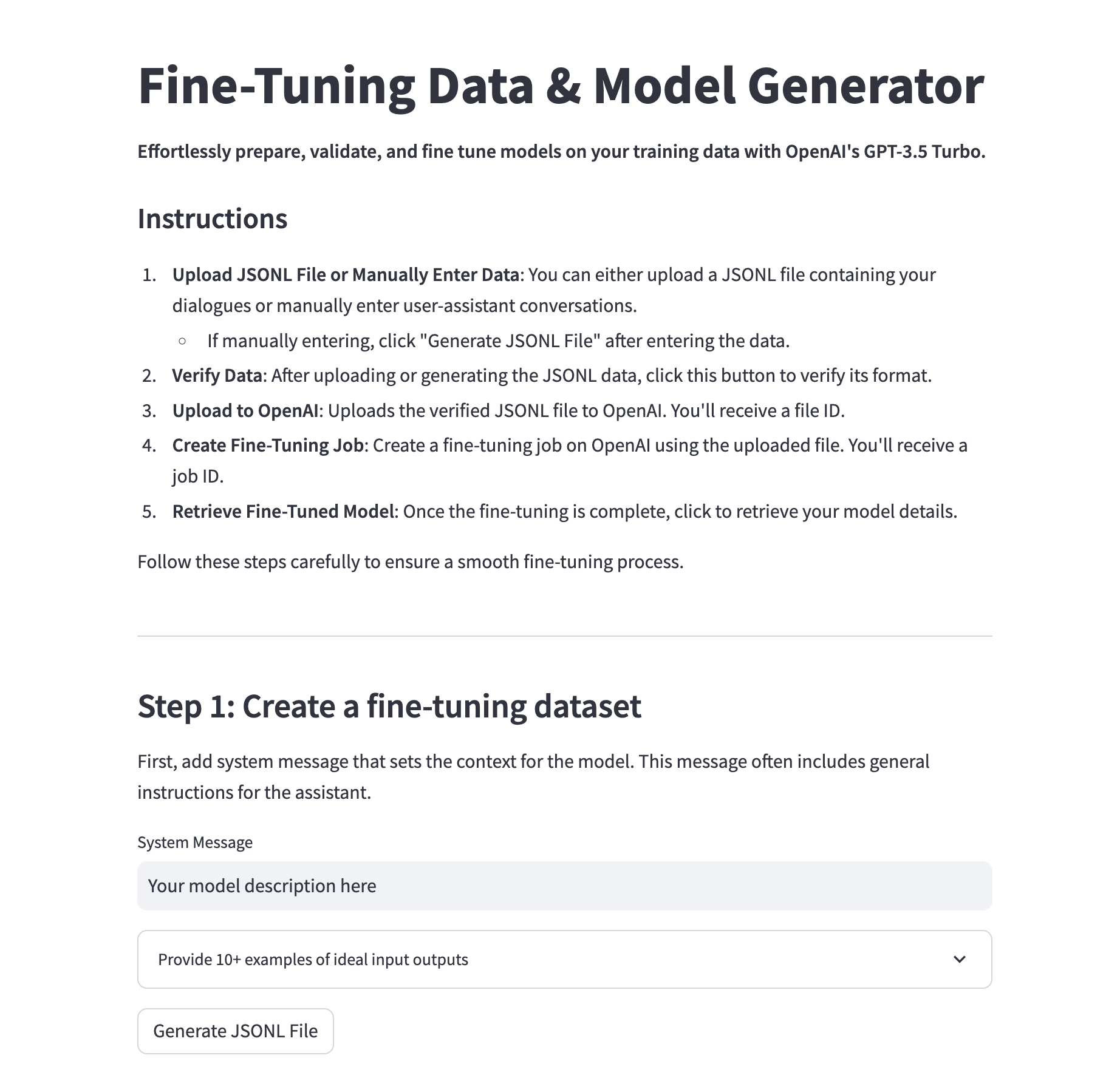 Building a GPT Fine Tuning Data & Model Generator